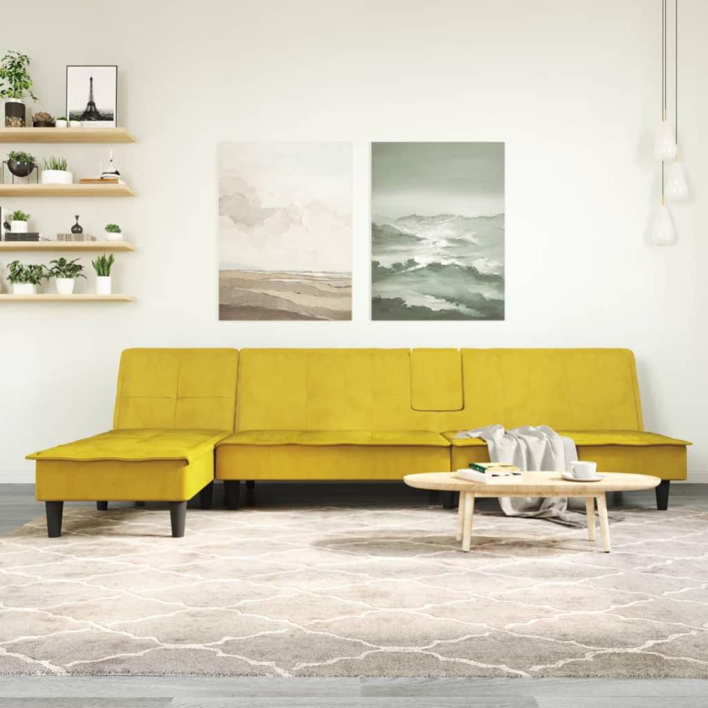 Sofá cama en L amarillo 255x140x70 cm terciopelo | Leroy Merlin