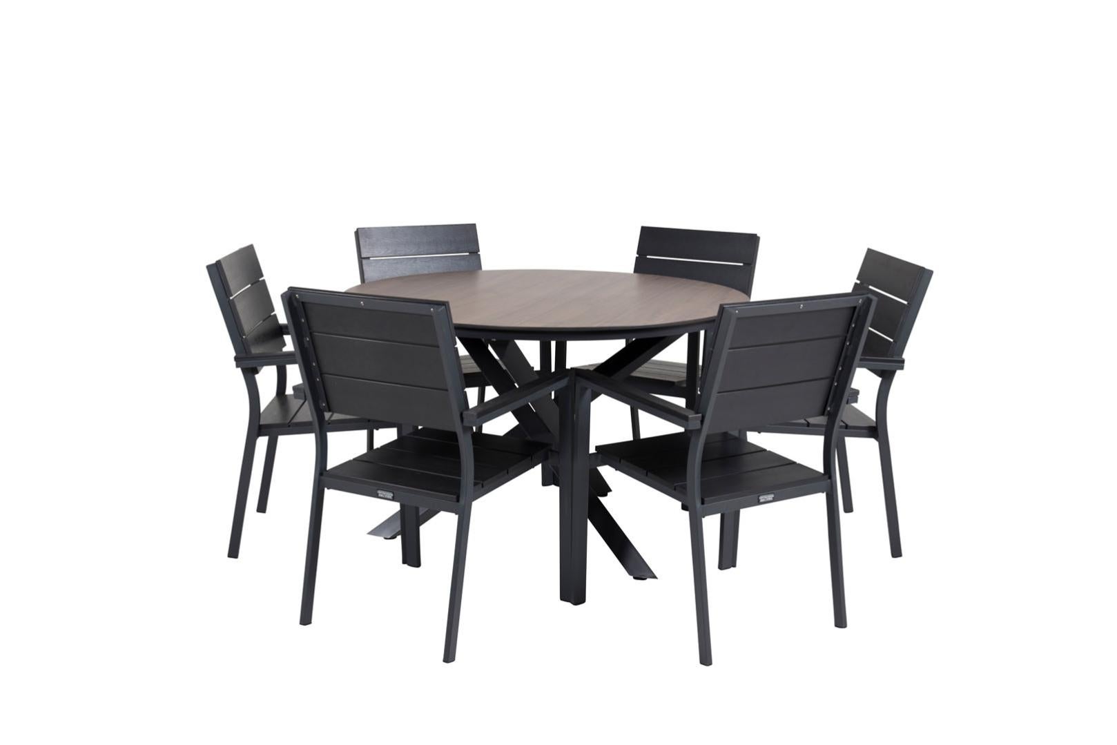 Llama Ensemble table et chaises de jardin, table Ø120cm et 6 chaises Levels, noir, marron ...