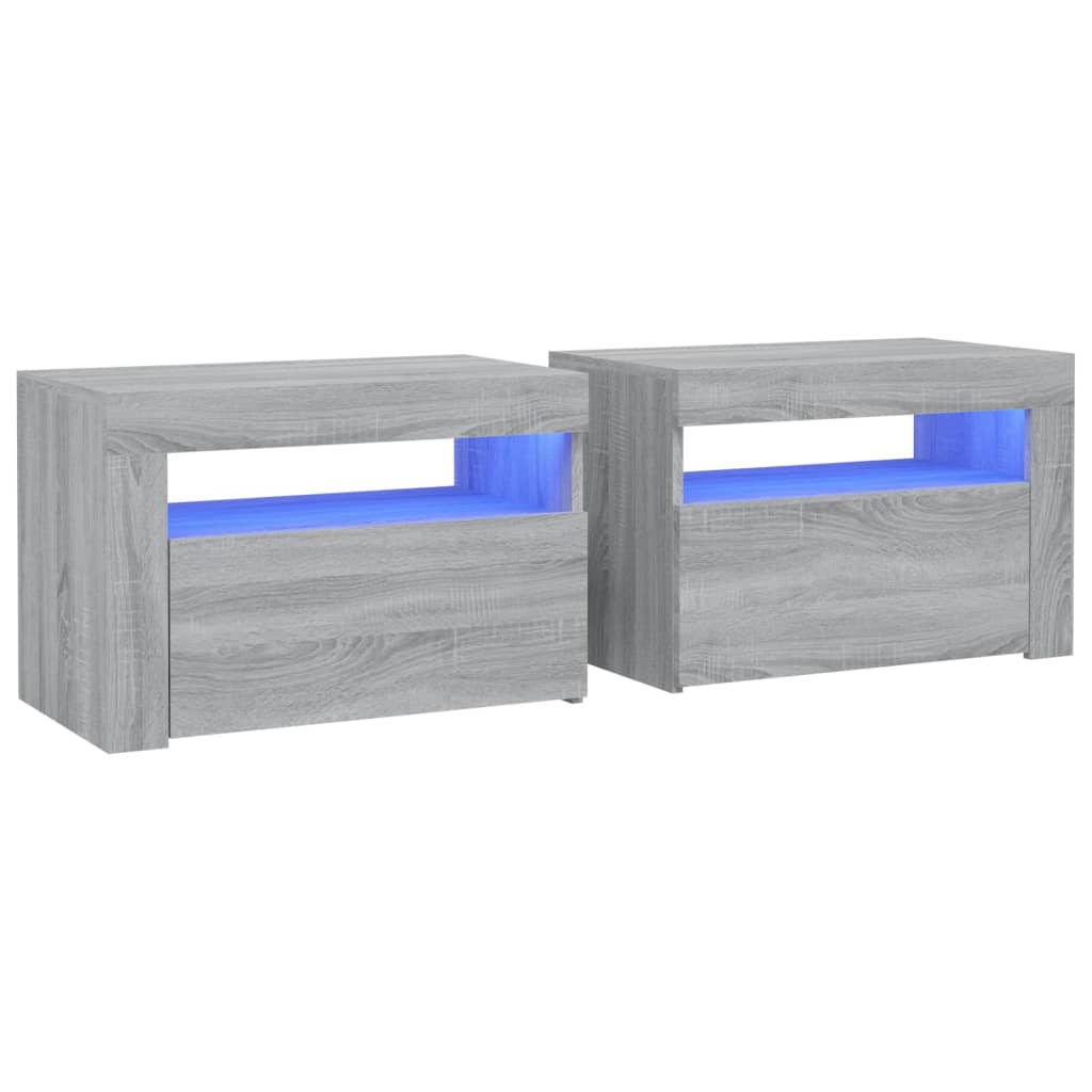 Comodini 2 pz con LED sonoma grigio 60x35x40 cm | Leroy Merlin