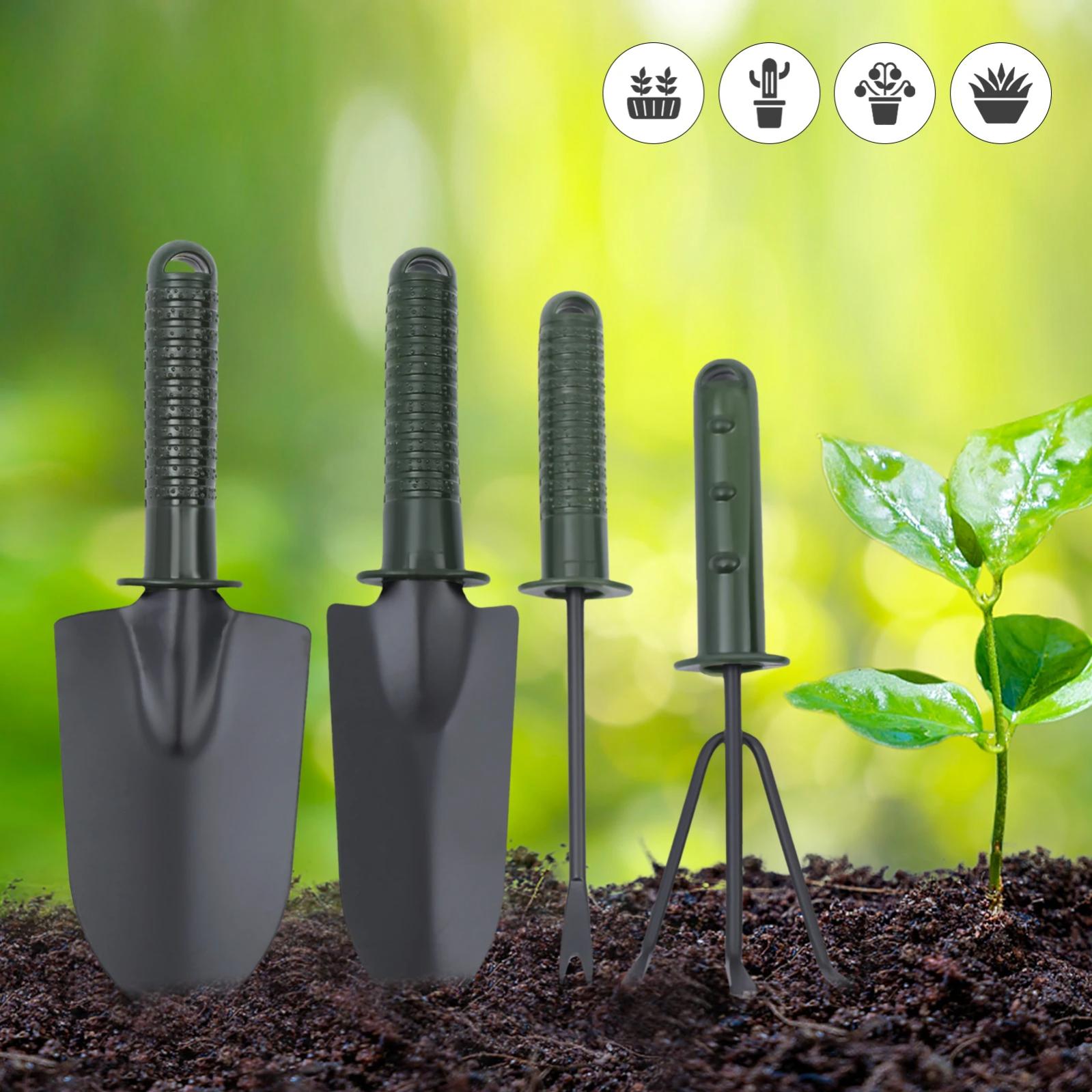 Ensemble d'Outils de Jardin 4 Pièces avec Pelle, Râteau et Bêche ...