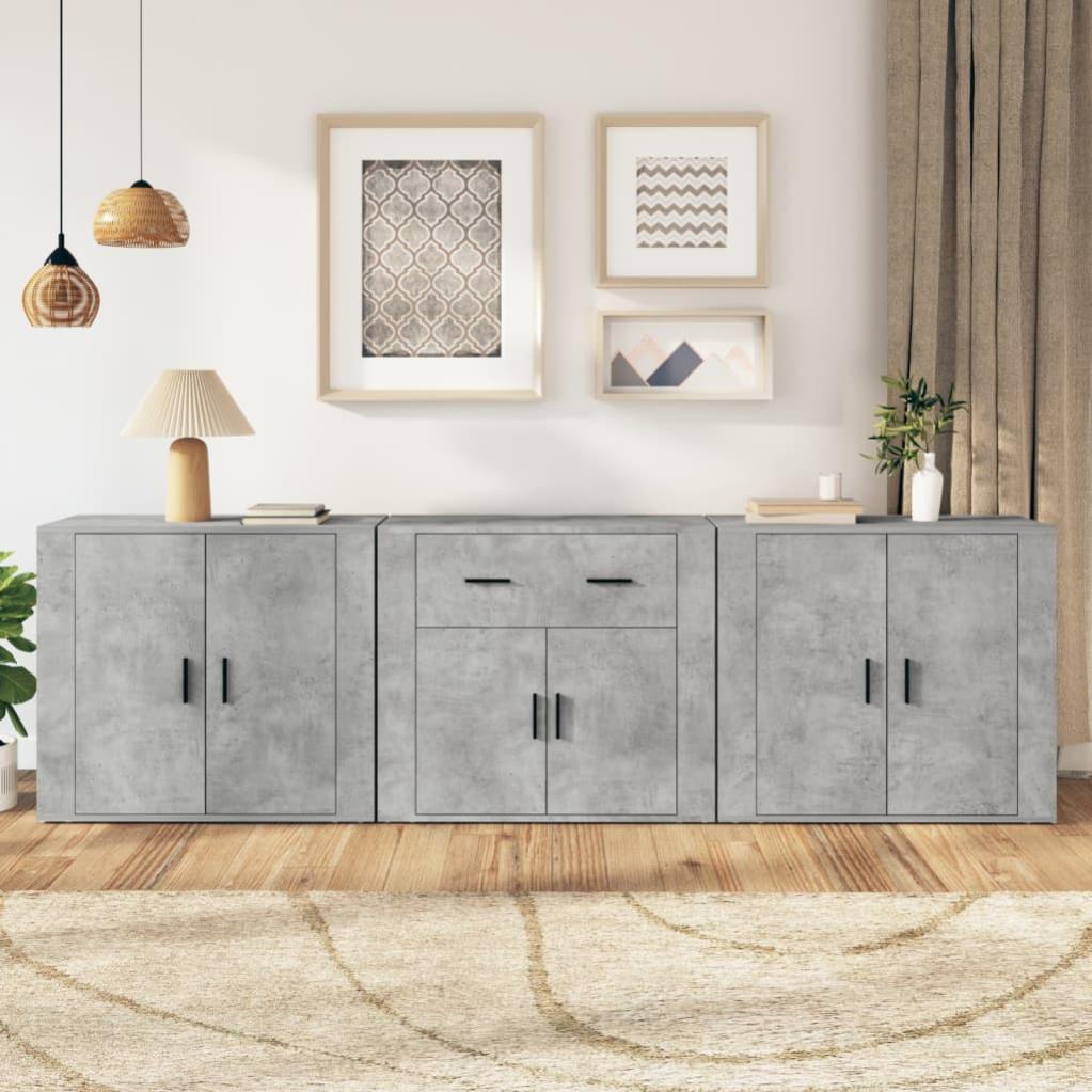 3 pcs Buffets，Meuble de Rangement，Bahut gris béton bois d'ingénierie ...