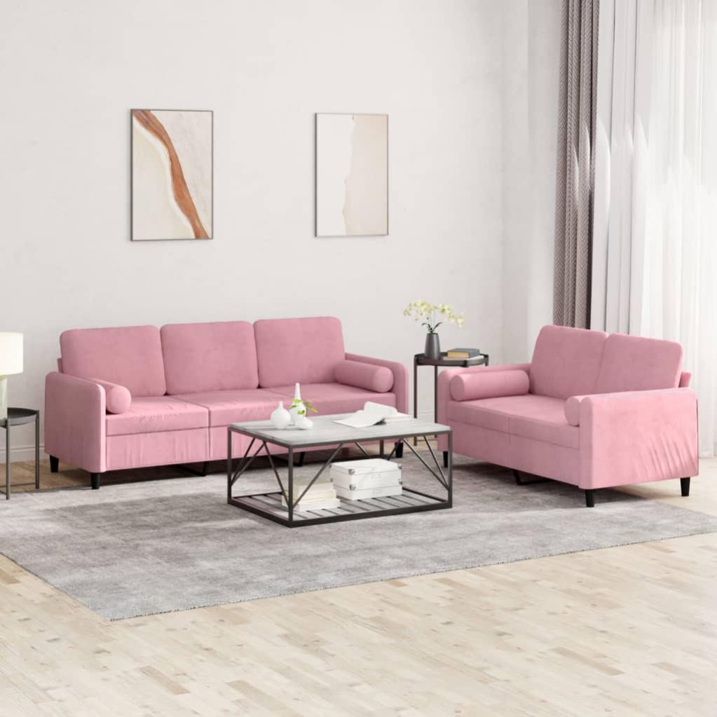 Ensemble de canapés 2 pcs，Sofa pour Salon，Banquette avec coussins rose ...