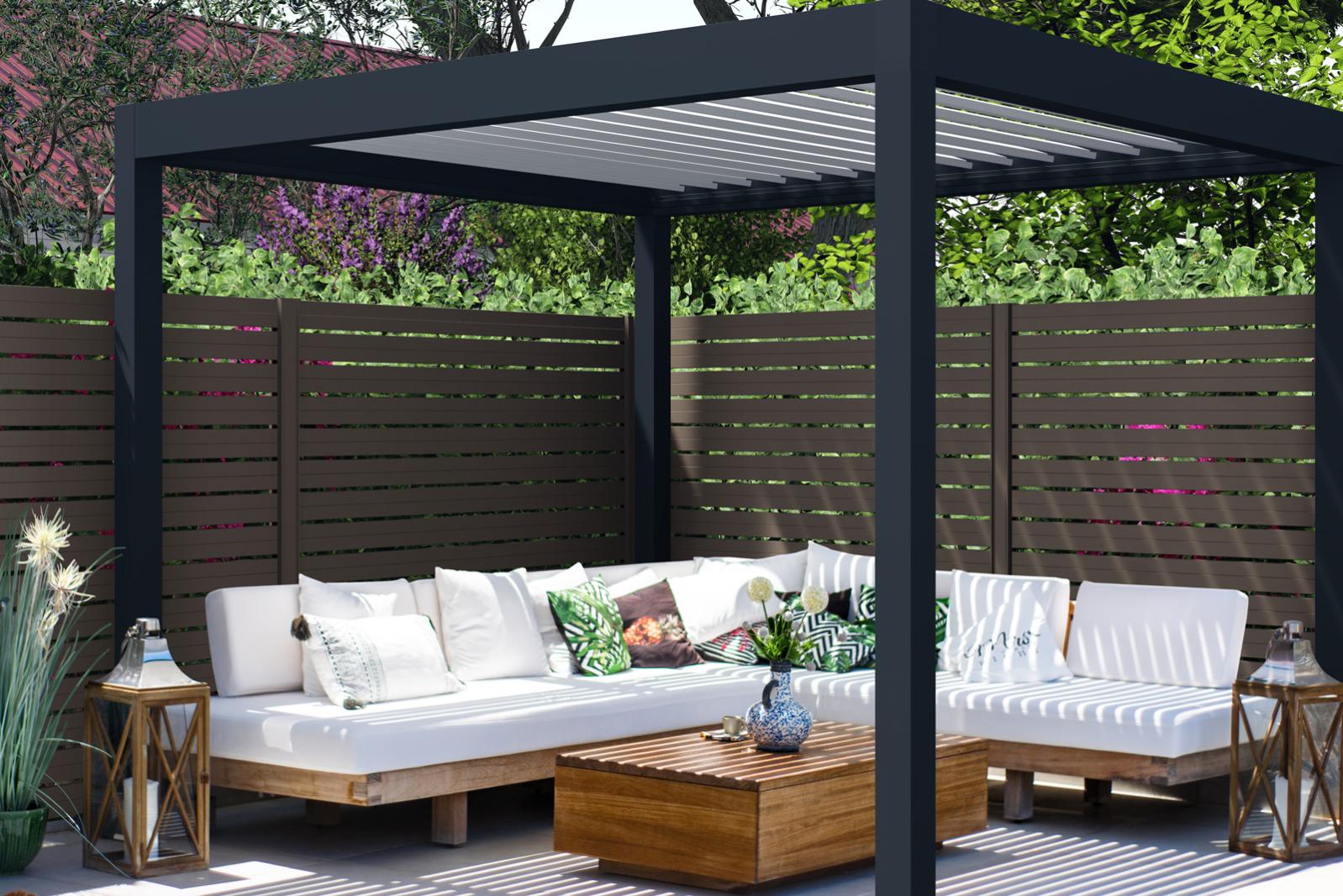 Pergola autoportée bioclimatique motorisée 4x3 m en aluminium - gris ...