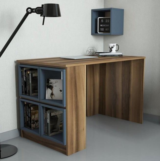 Bureau BOX Noyer - bleu | Leroy Merlin