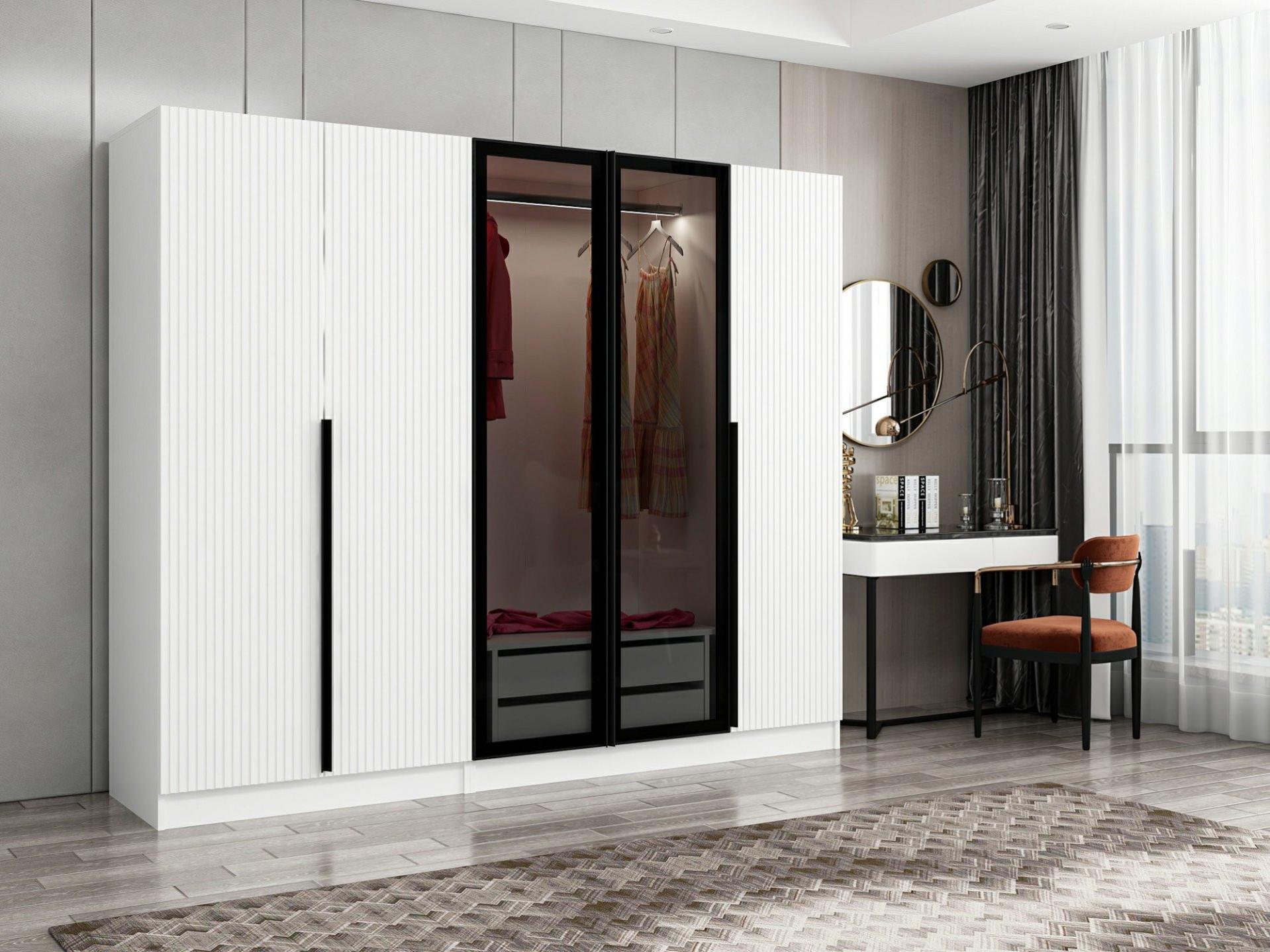 Armoire Plus210 avec 5 portes, 2 portes en verre fumé, blanc-noir 225 ...