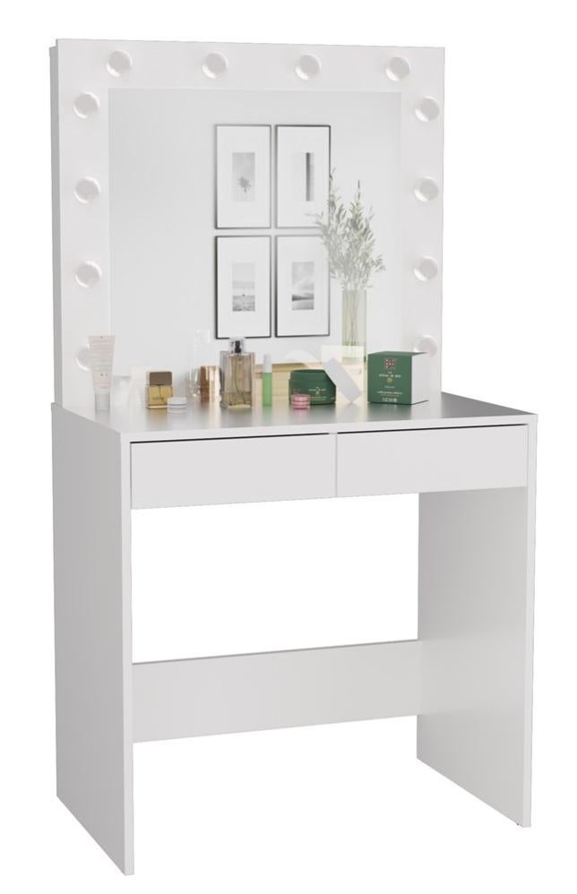 MARINA - Coiffeuse avec miroir + éclairage LED - 2 tiroirs - Dimensions ...