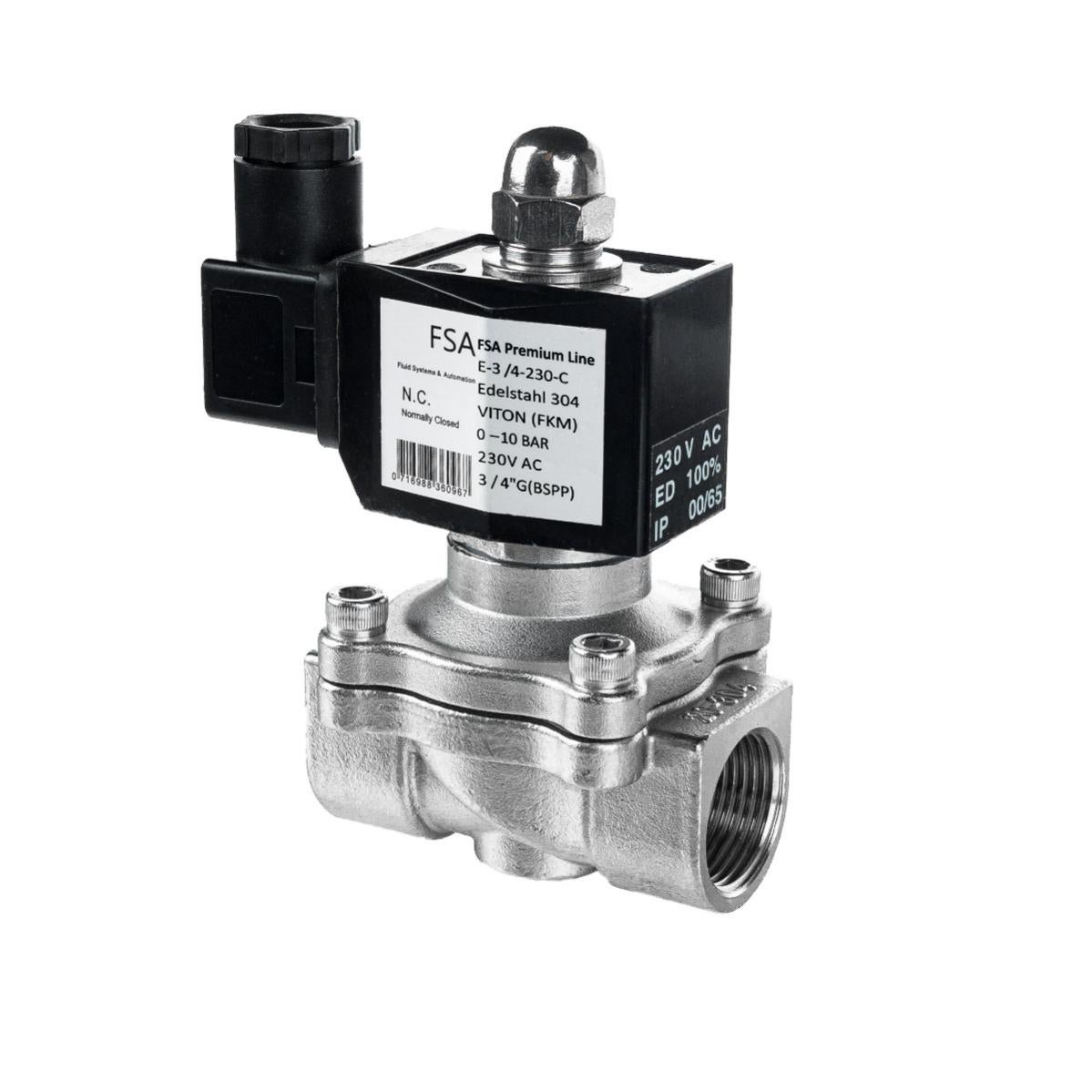 Électrovanne en inox 3/4"" - 230V AC - contact NF - 10 bars - FSA ...