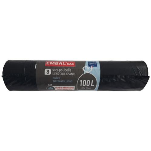 EMBAL' - Sac poubelle ultra résistant lien coulissant 100 L (lot de 8 ...