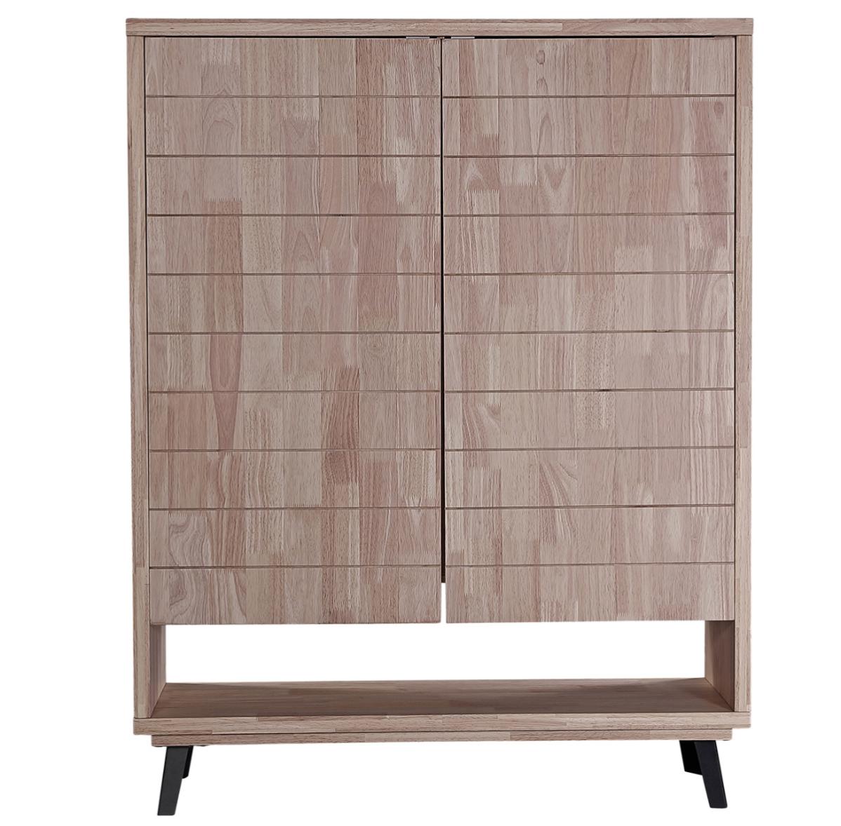 Console haute, meuble d'entrée coloris chêne miel, pieds en métal noir ...