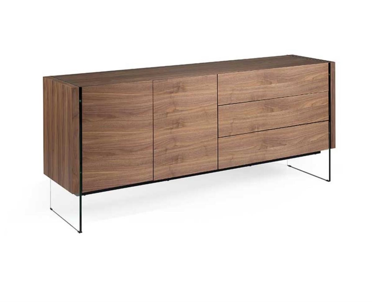 Buffet, commode rectangulaire en bois plaqué finition noyer avec pieds ...