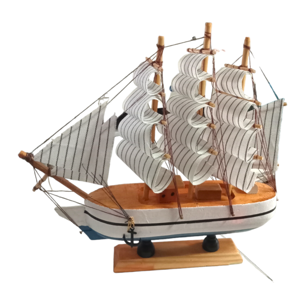 Vascello barca con vela in stoffa arredo casa mare vintage in legno ...