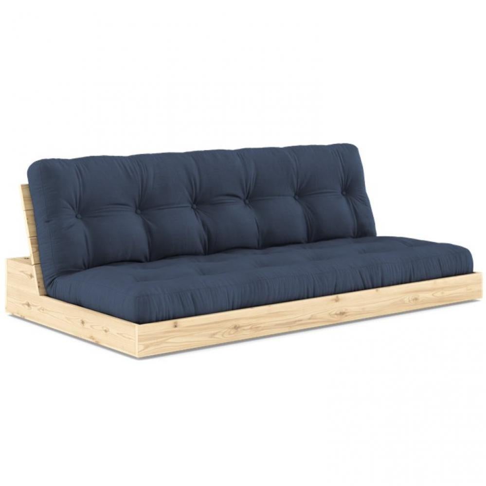 Canapé lit futon BASE bleu marine couchage 130cm dossiers coffres ...