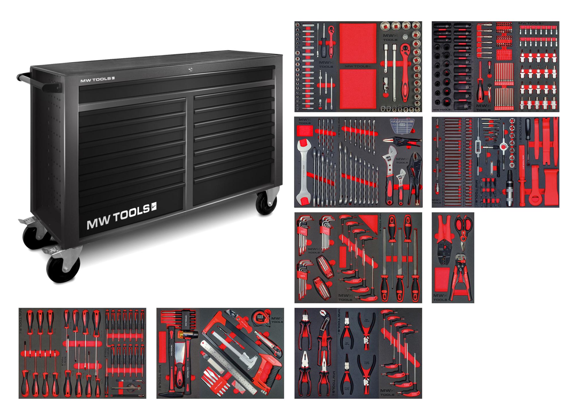 Servante d'atelier complète large, noire XL 514 outils MW Tools ...