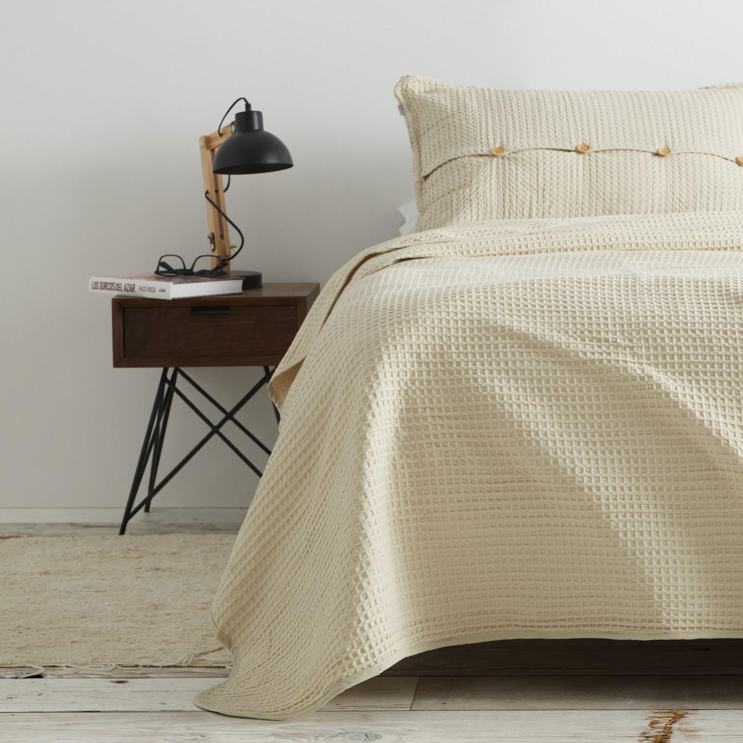 Colcha Tejida 100% Algodón Banús Color Crema para Cama de 135 cm ...