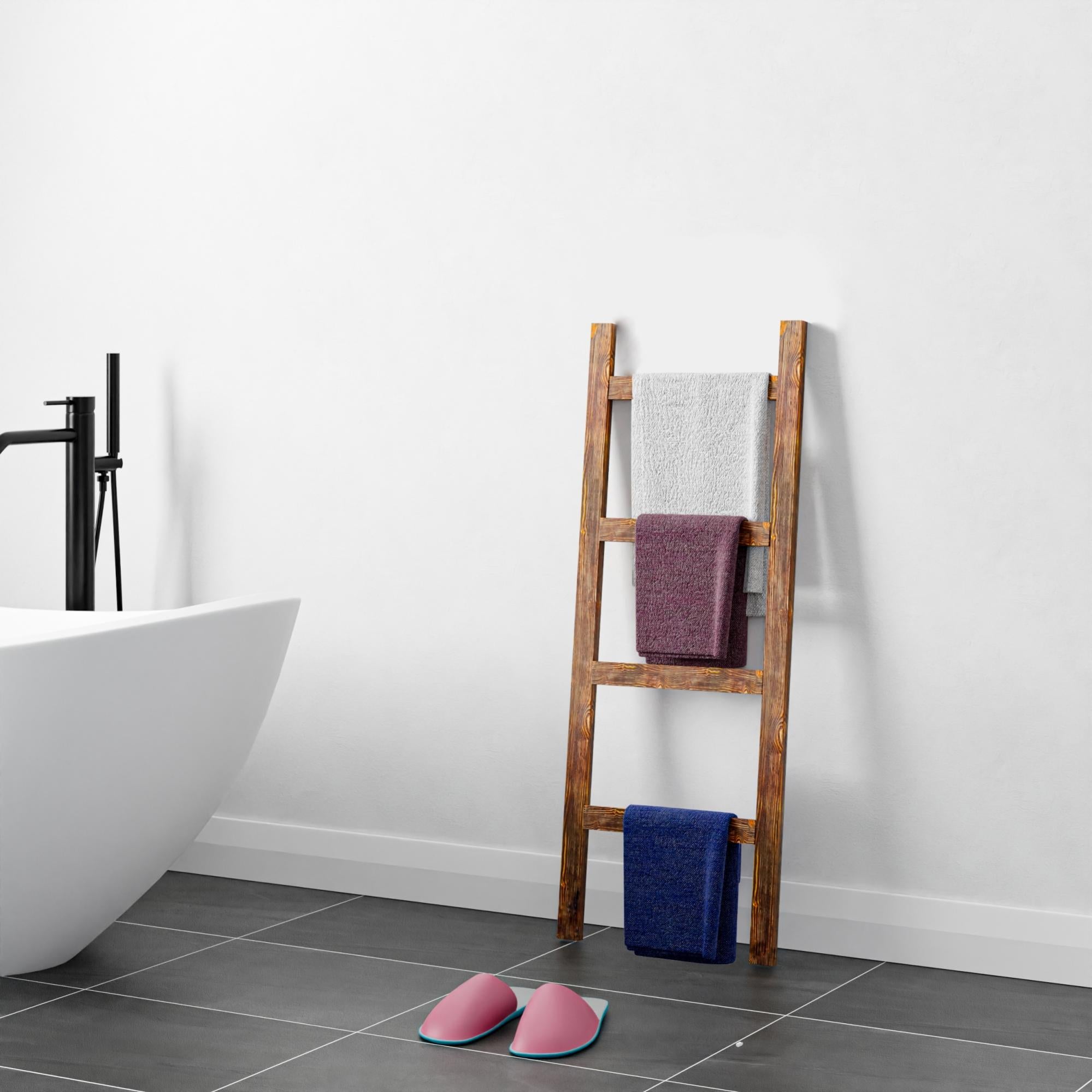 Scala Porta Asciugamani da Bagno Luumäki Forma di Scala a 4 Pioli Legno ...