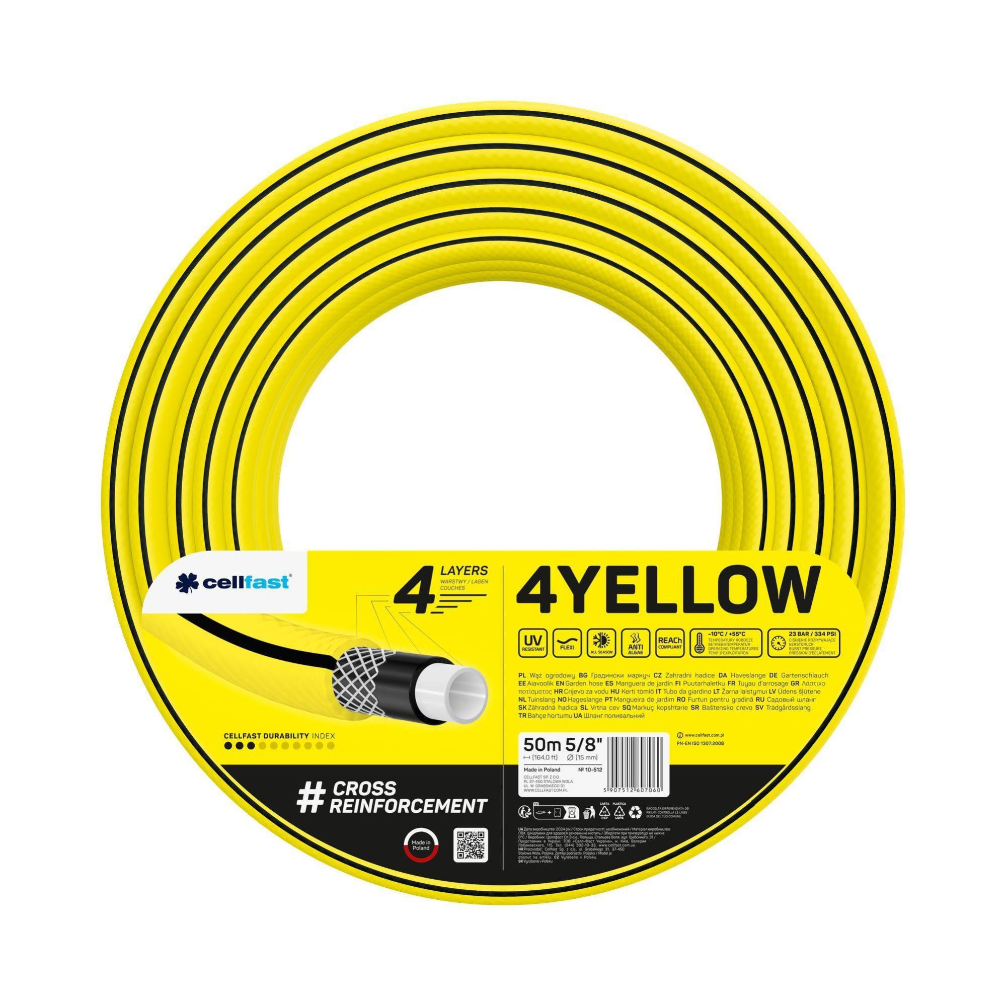 Tuyau d'arrosage Cellfast 4YELLOW 4 couches d'un diamètre de 5/8" (15mm ...