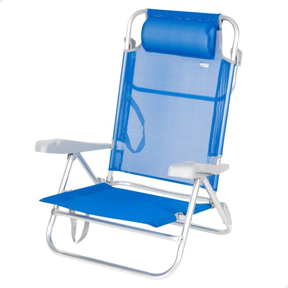 AKTIVE Chaise de Plage Pliante et Inclinable 8 positions Bleu, 65x74 cm ...