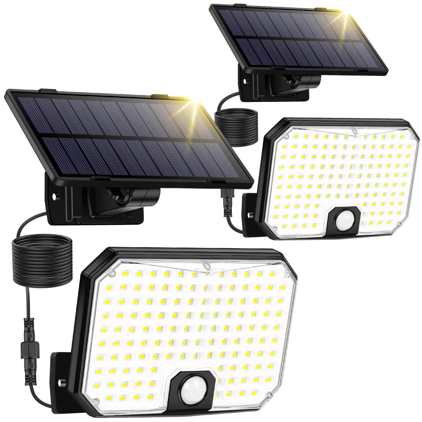 Paquete de 2 luces solares para exteriores, 124 luces LED con sensor de ...