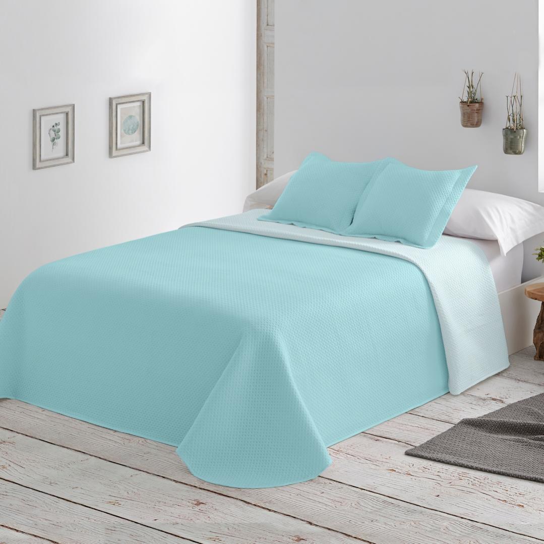 Colcha Lisa Reversible Turquesa cama 150 cm - 250x270 cm | Leroy Merlin