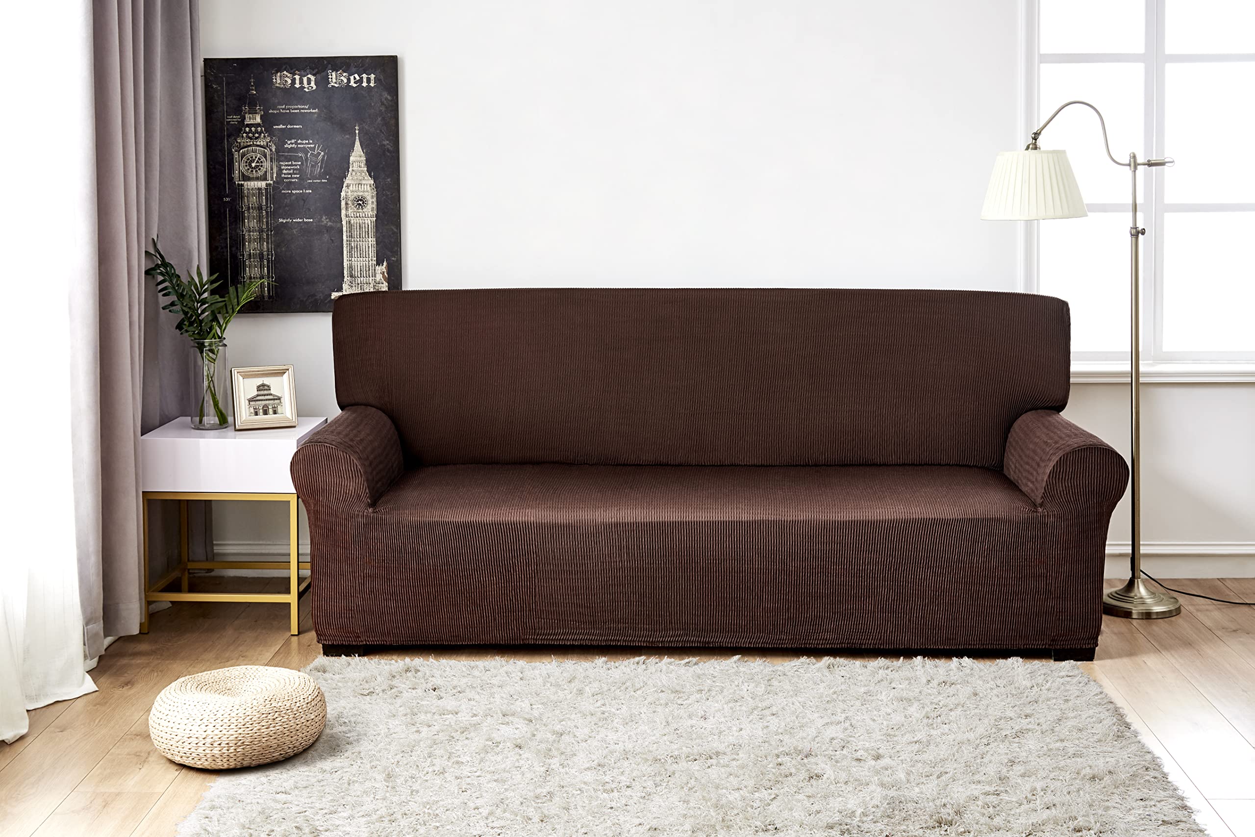 TIENDA EURASIA® Fundas para Sofa, Universal, Tela Elastica con Cinta de Sujeccion, Marron, 4 ...