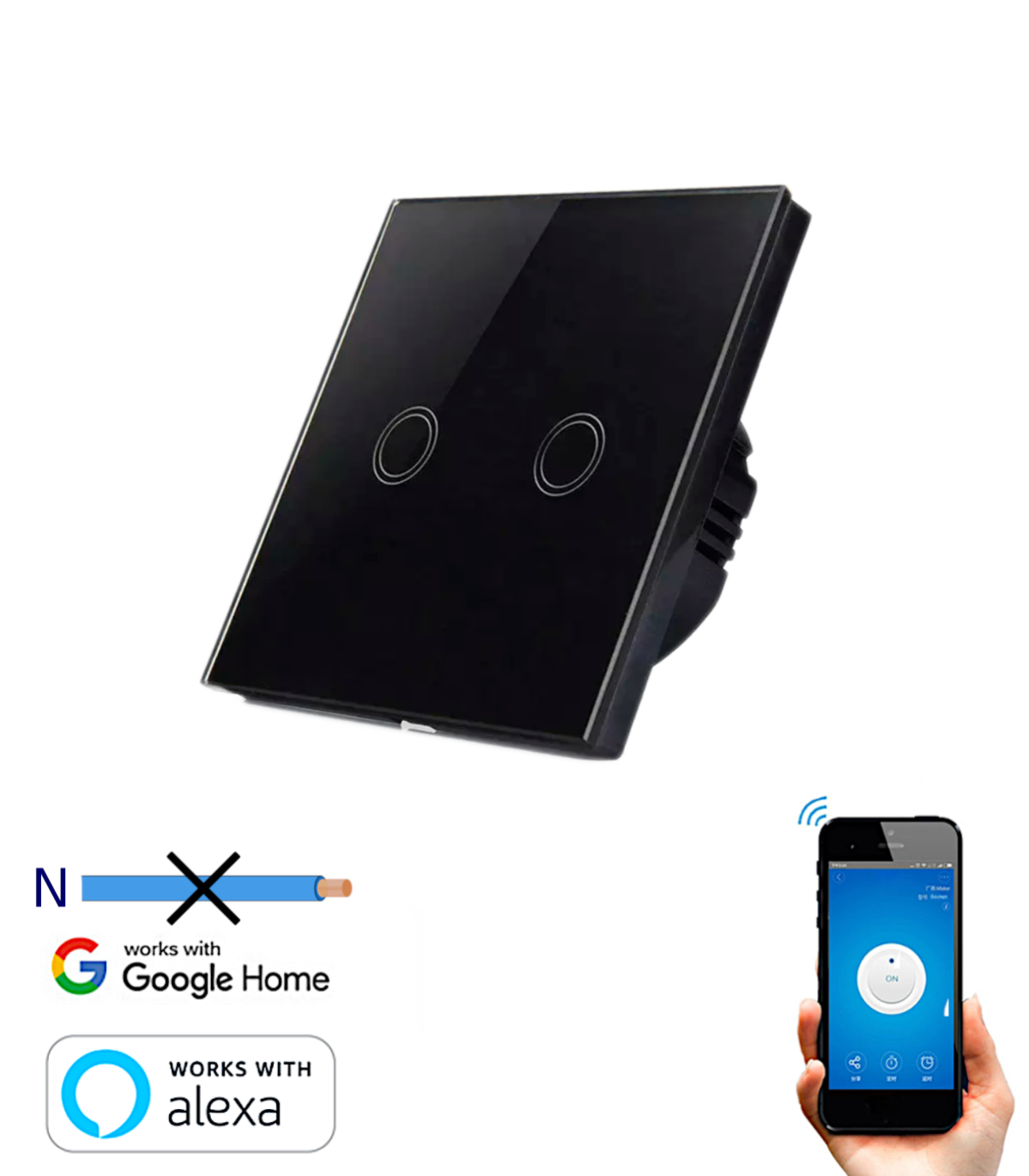 Interruptor WiFi Inteligente Táctil Smartfy Doble Sin Neutro Negro ...