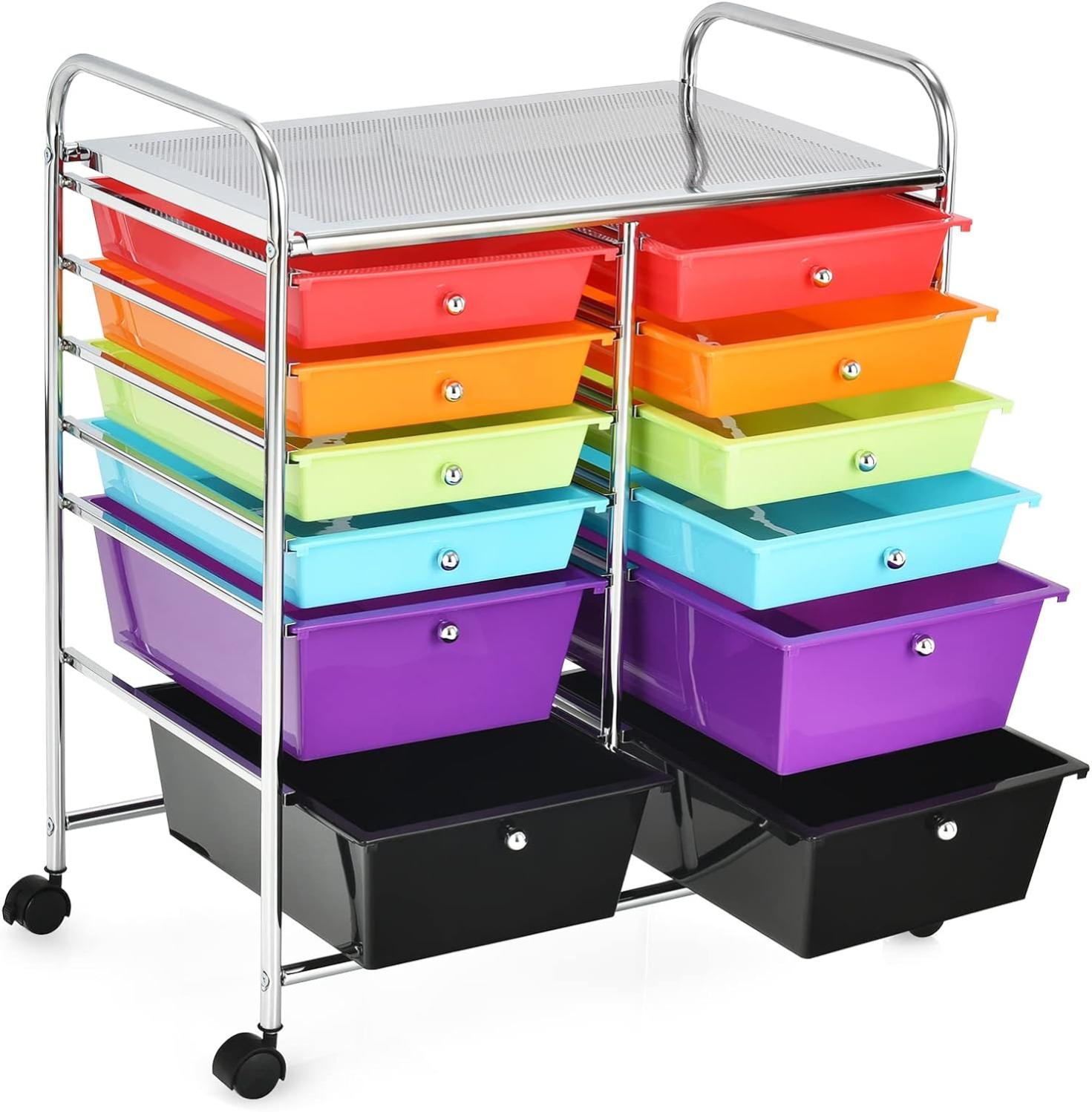 Chariot de Rangement 12 Tiroirs, 64 x 38 x 75 CM, Tour de Rangement à ...