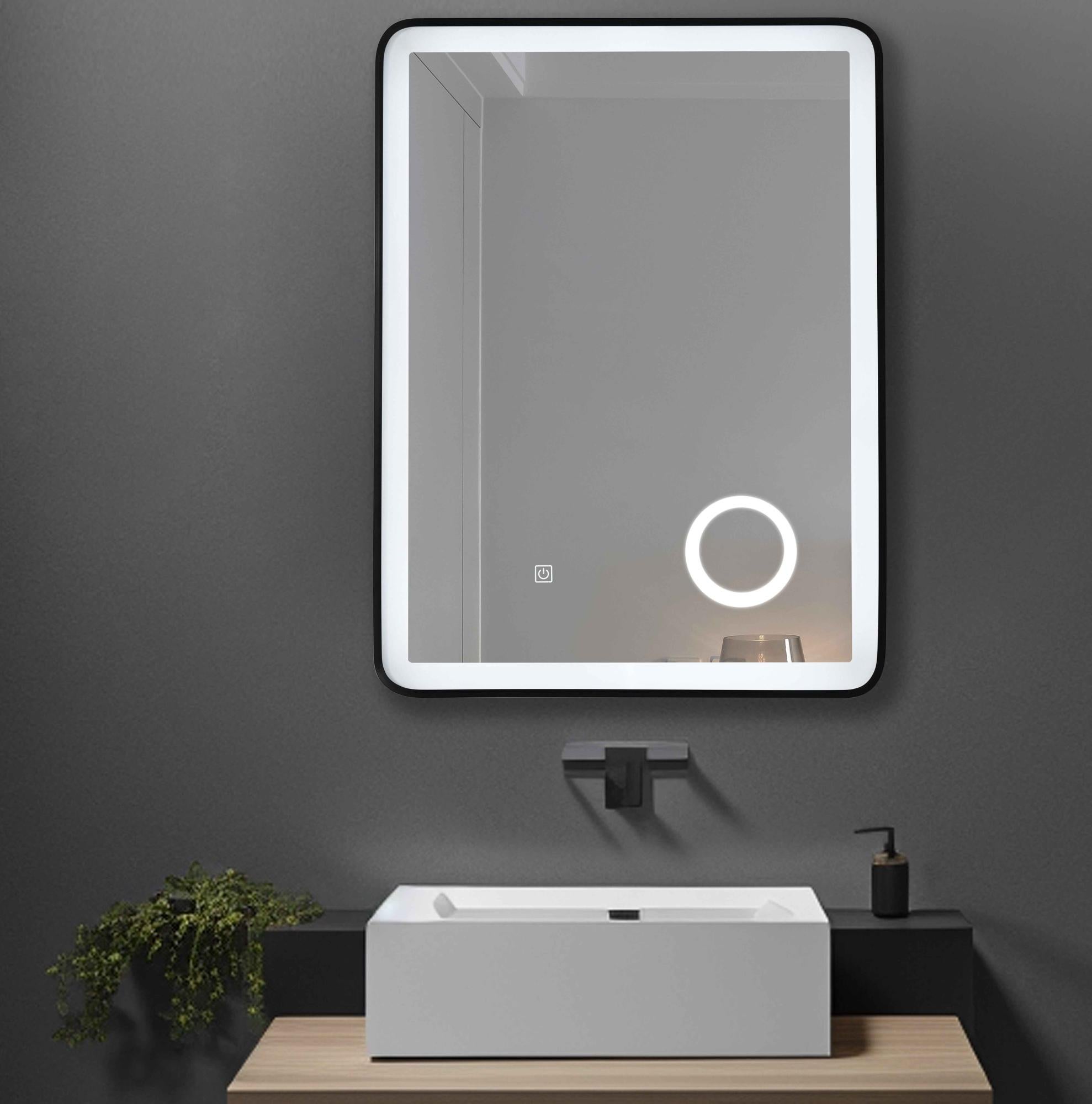 Miroir salle de bain LED 50x70cm avec cadre noir et loupe grossissante ...