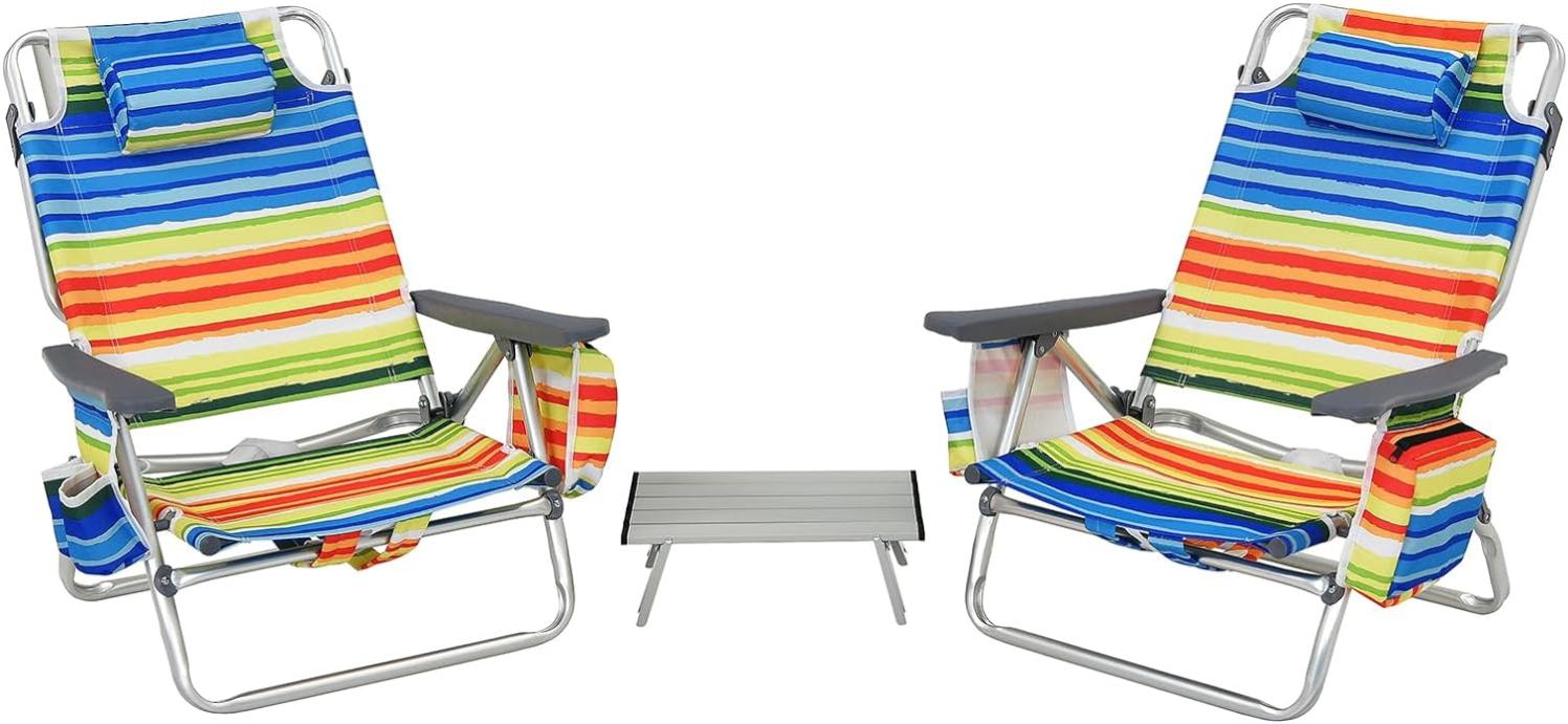 Lot de 2 Chaises de Plage Pliante avec Table Enroulable en Aluminium, Charge Max 136 KG(Calicot ...