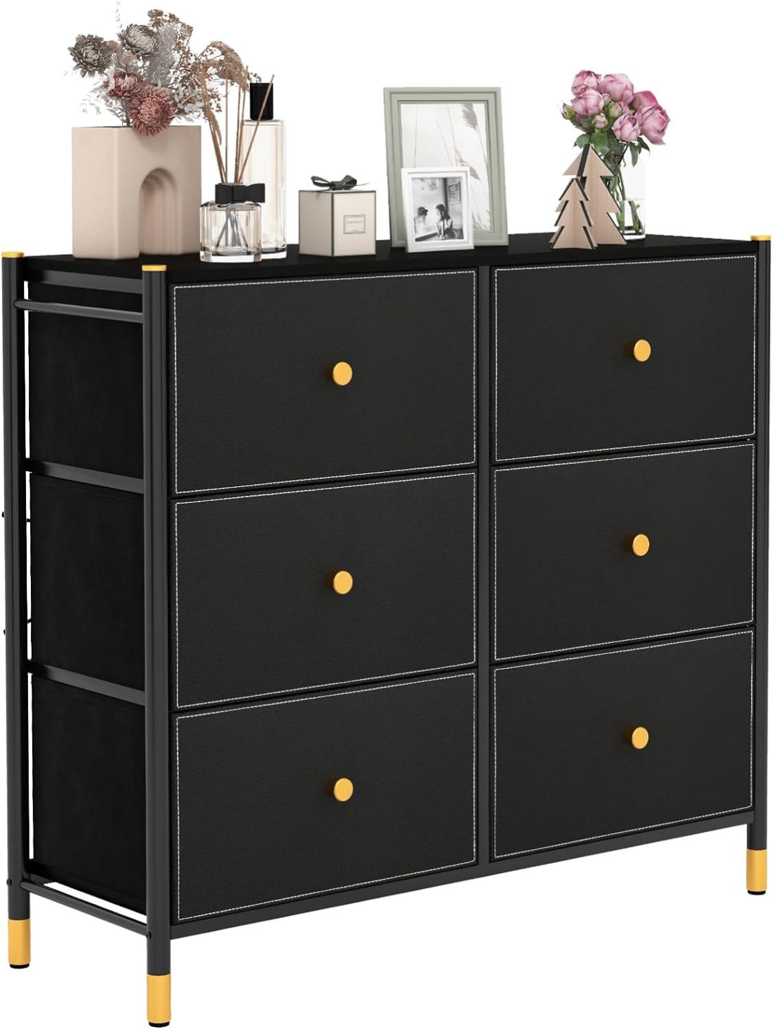 Commode Chambre, Commode Chambre Adulte 6 Tiroirs en Cuir PU et Tissu ...