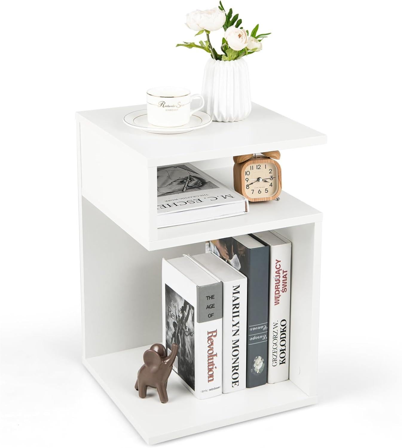 Table d’Appoint, Bout de Canapé de Salon en Forme ‘S’ avec 2 Casiers ...