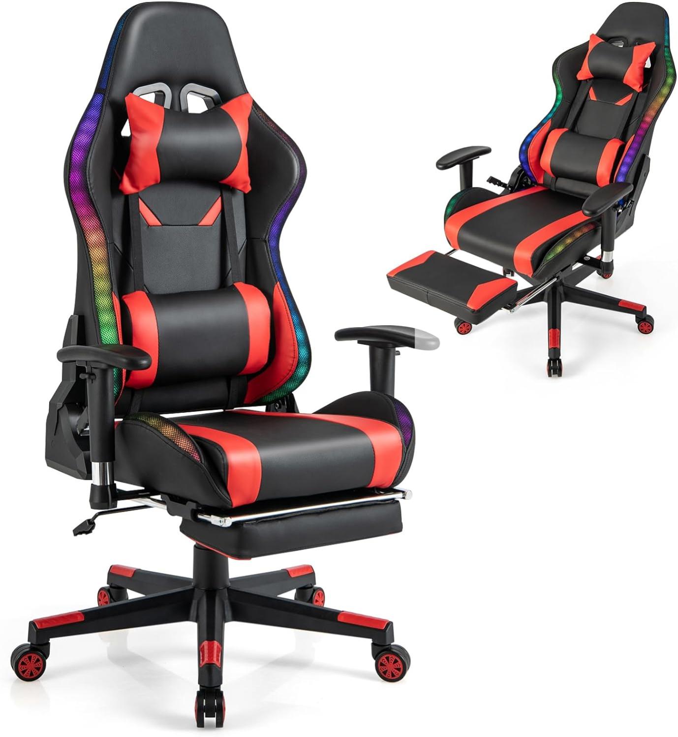 Chaise Gaming RGB/LED, Chaise Gamer Ergonomique avec Soutien Lombaire ...