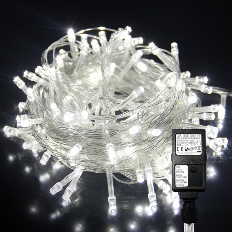 10M 100 LED guirlandes Guirlande lumineuses blanc froid 8 Modes d ...