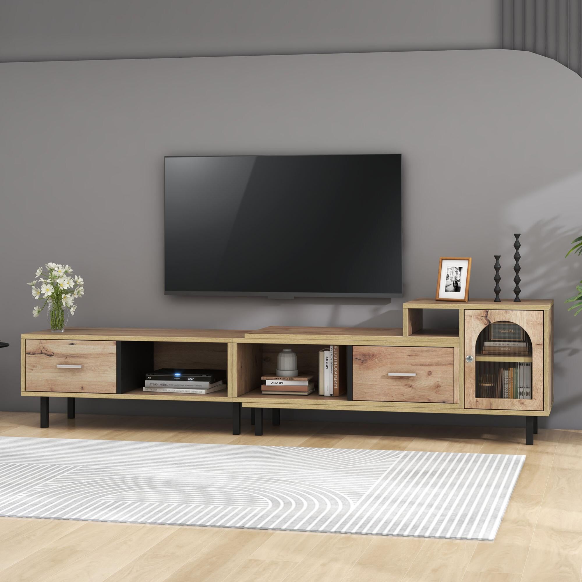 URBAN MEUBLE Expandable TV cabinet in wood look - 4 compartments, 2 ...