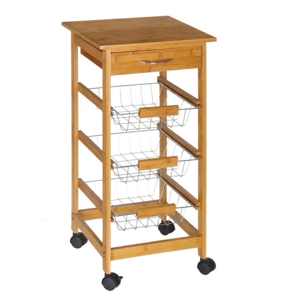 Carrello Cucina Con Ruote in legno,Cassetto,Tre Cestelli in Metallo ...