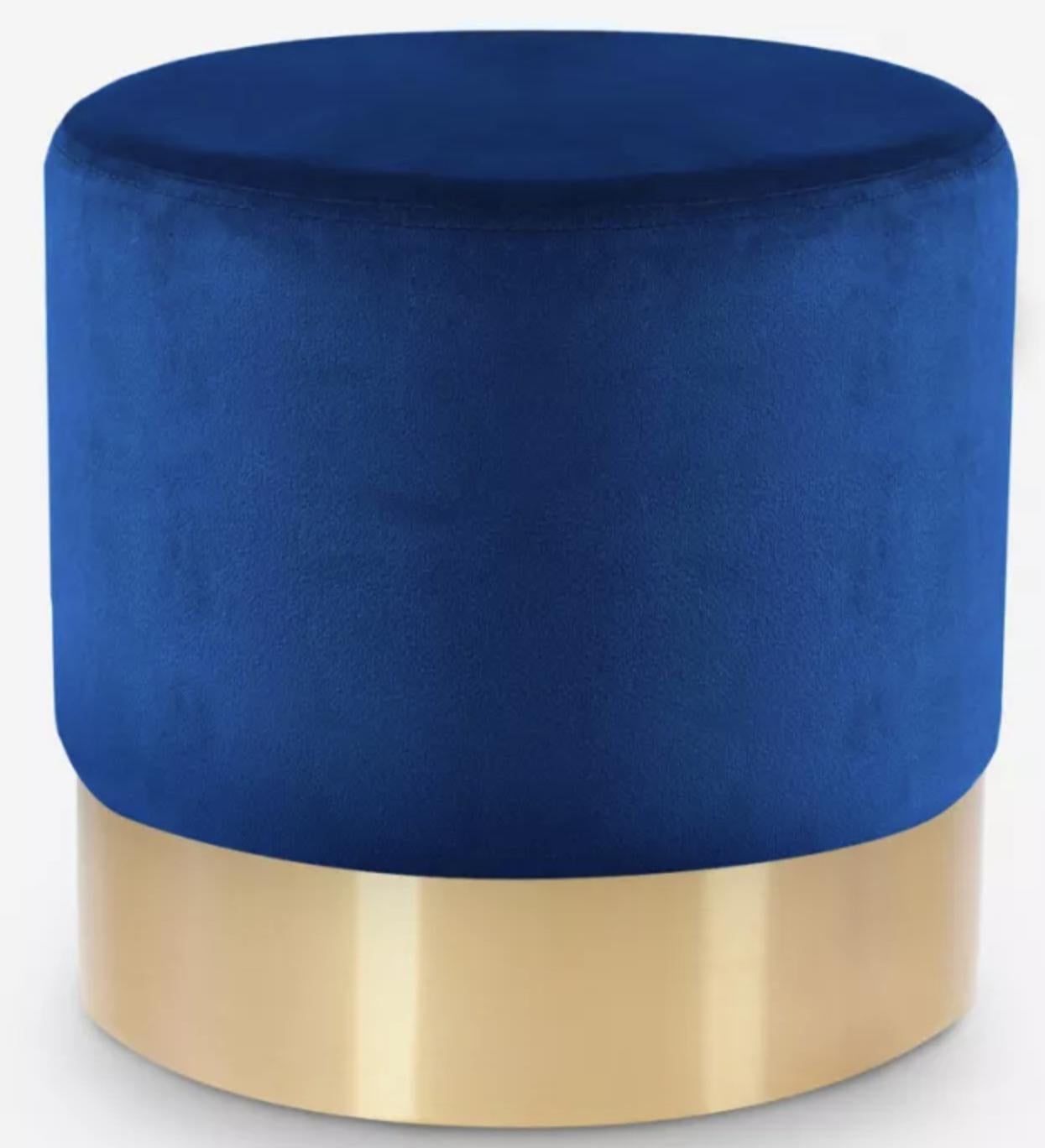Tabouret bas velours bleu et métal doré Kina | Leroy Merlin
