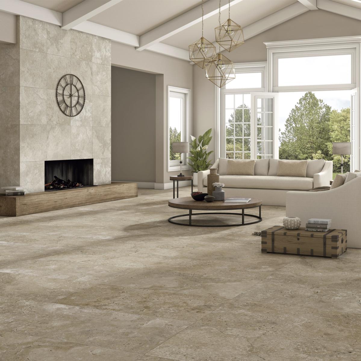 Carrelage sol effet Travertin Tivertino Terre 60x120 cm - Réflex ...