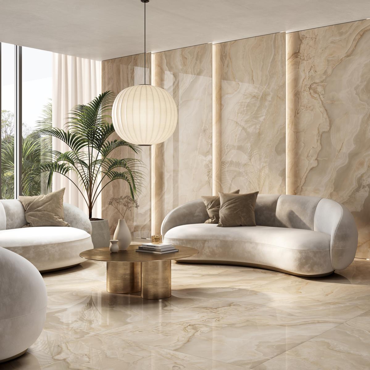 Carrelage sol et mur poli effet marbre Bavaro ambre 120x120 cm - Réflex ...