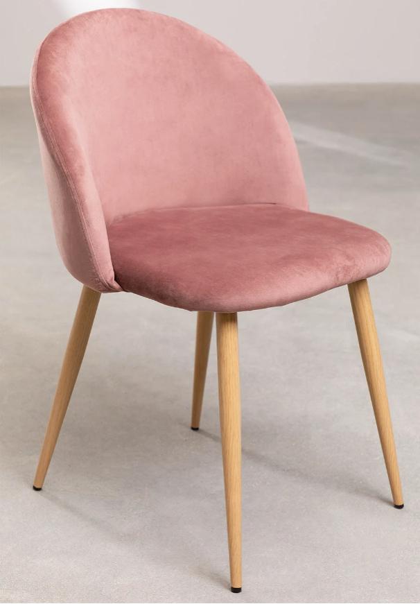 Chaise velours rose poudre et pieds métal imitation bois Vida | Leroy ...