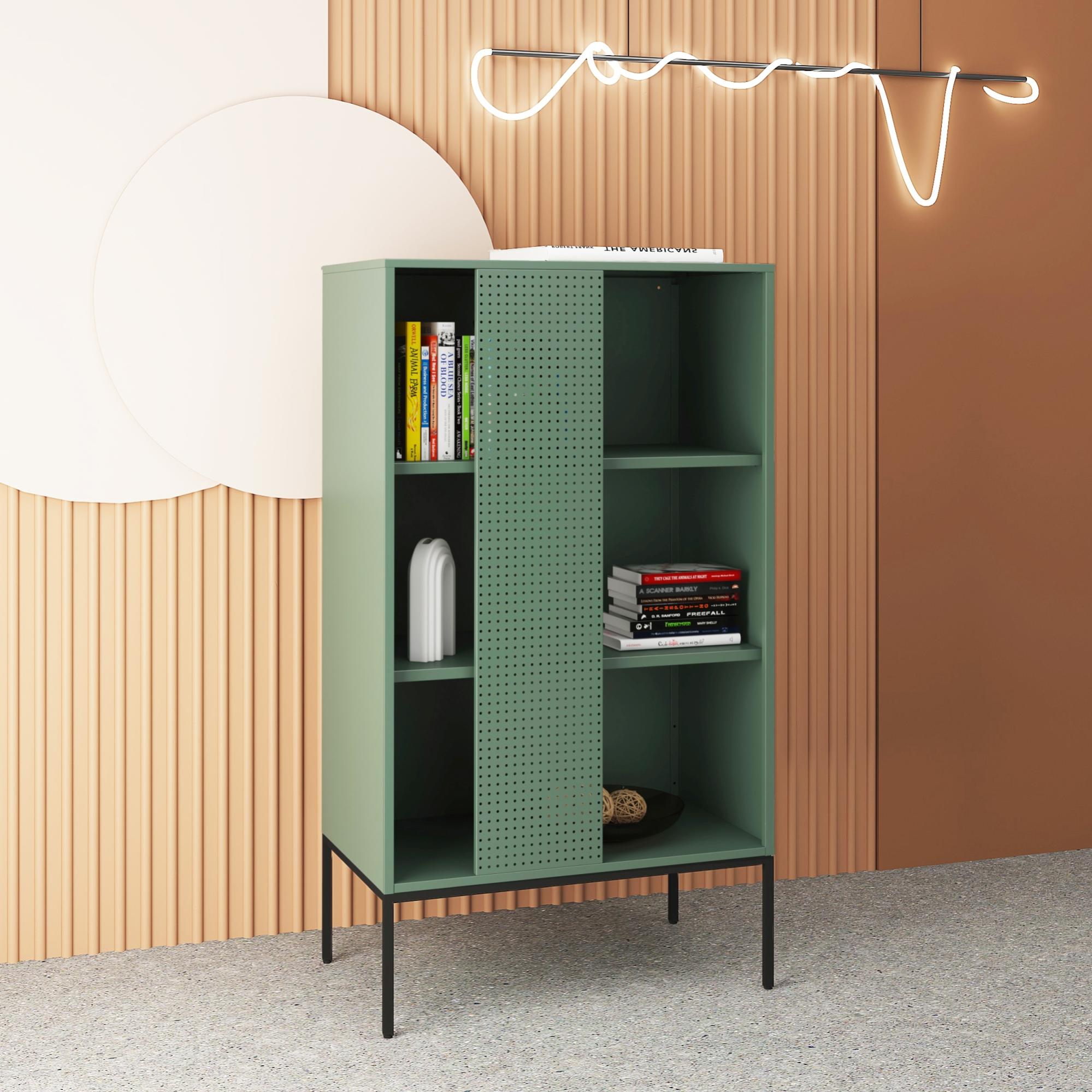 Libreria in Metallo Eidsvoll in Acciaio 135 x 75 x 45 cm Verde [en.casa ...