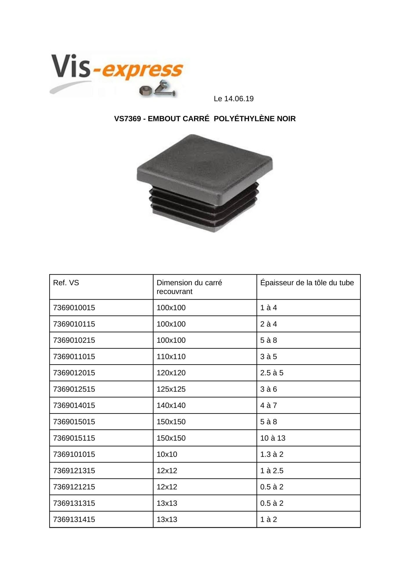 Bouchon carré 100X100 Epaisseur Tube 5A8 Polyethylène noir - 20 pièces ...