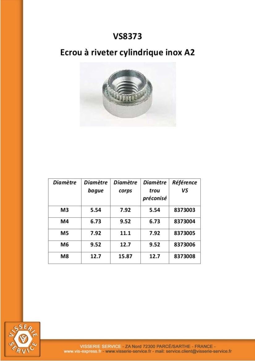 Écrou à riveter Cylindrique M5 Épaisseur tole 18 Inox A2 - 100 pièces ...