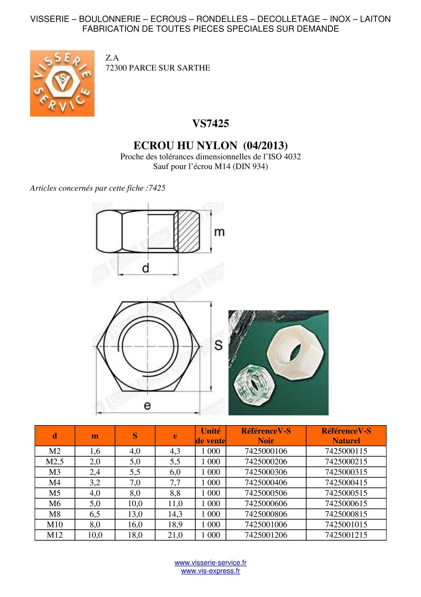 Ecrou Nylon Hexagonal HU M14 Nylon Naturel S/PLAT 21 - 500 pièces ...