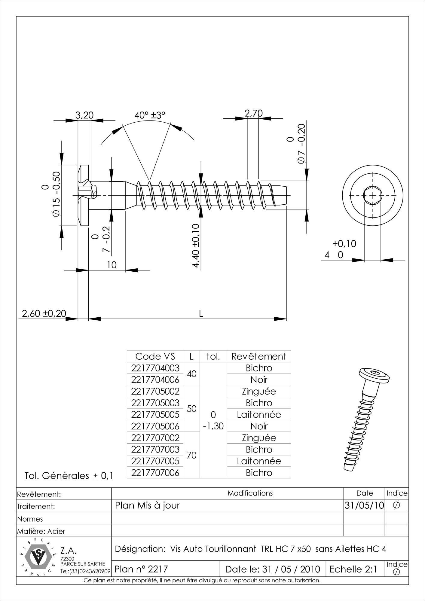 Vis d'assemblage confirmat Tête ronde large Hexagonal creux 7X50 Acier ...