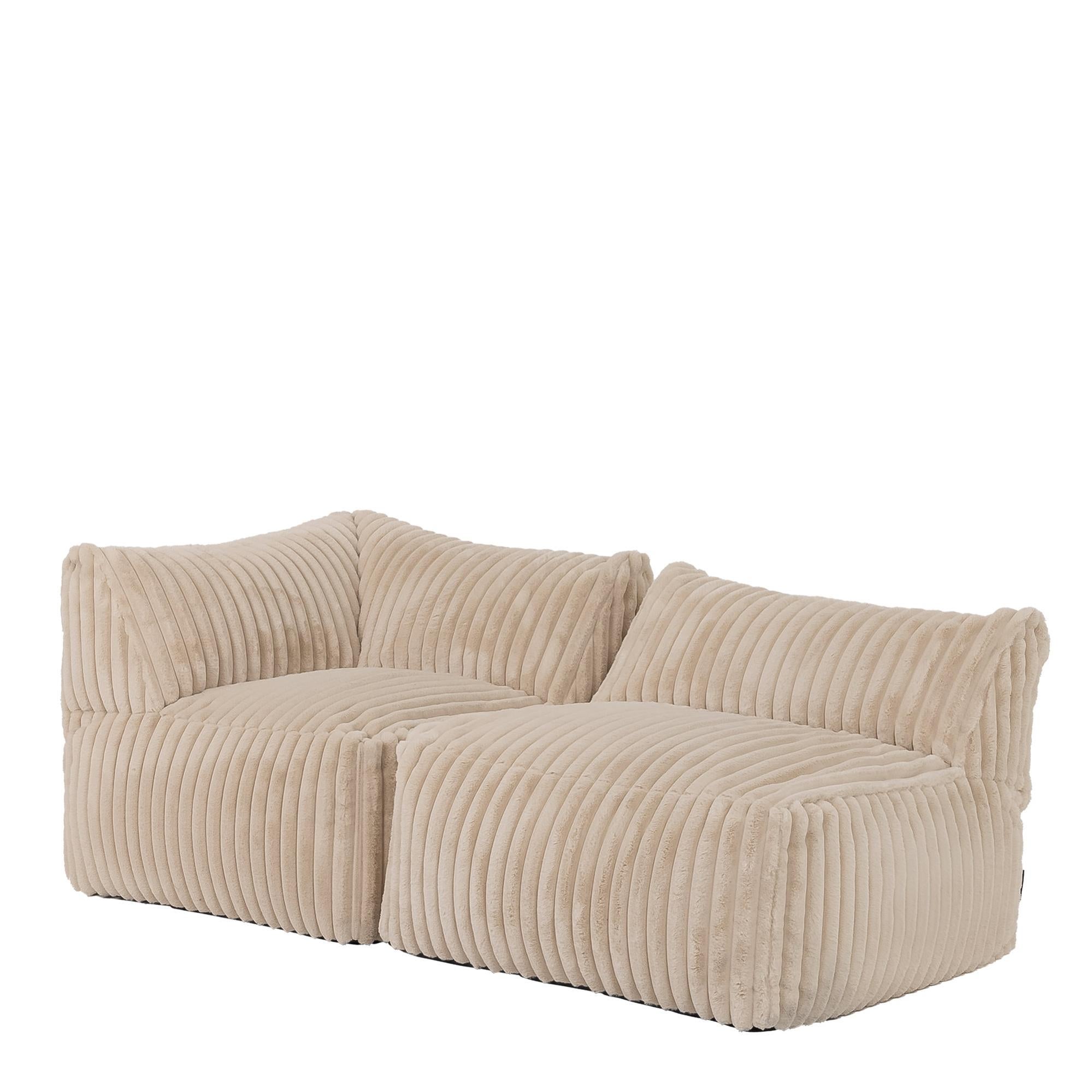 Ensemble 2 poufs modulables imitation fourrure côtelée beige | Leroy Merlin