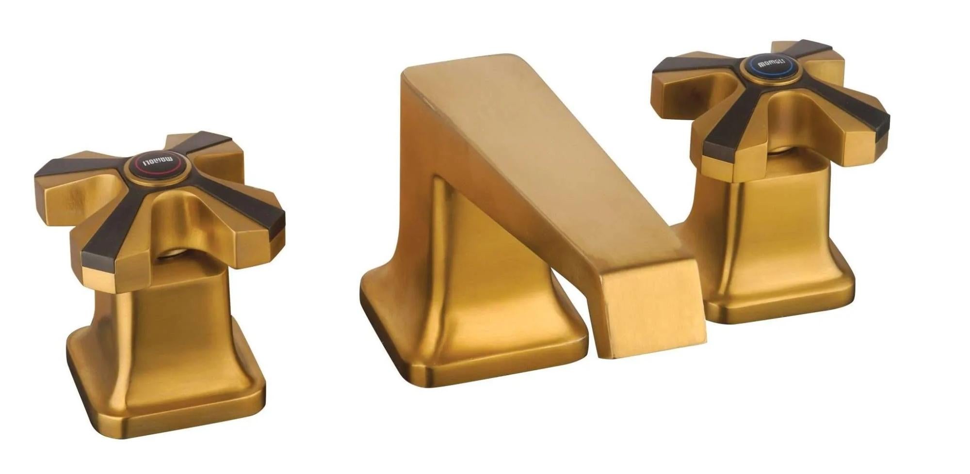 Batteria per lavabo 3 fori colore ottone spazzolato con piletta clic ...