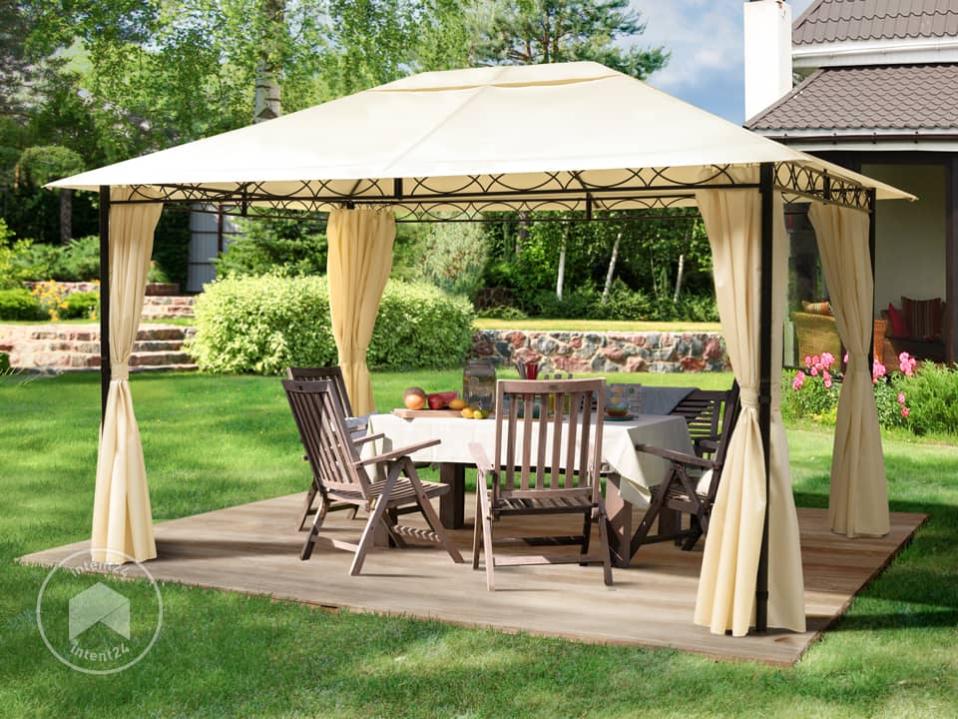 Gazebo da Giardino 3x4 m - con 4 teli laterali - tetto in poliestere ca ...