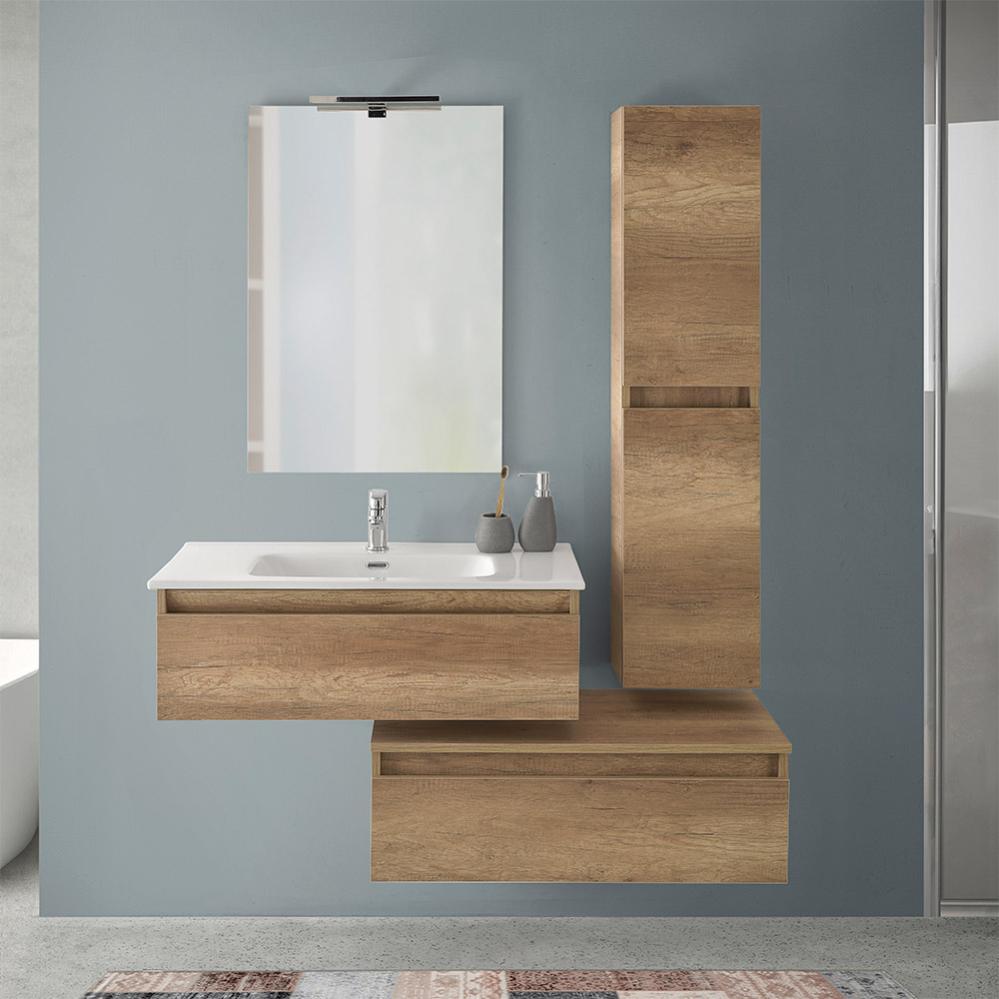 Mobile bagno sospeso 80 rovere naturale con 2 cassetti e pensile Nadia ...