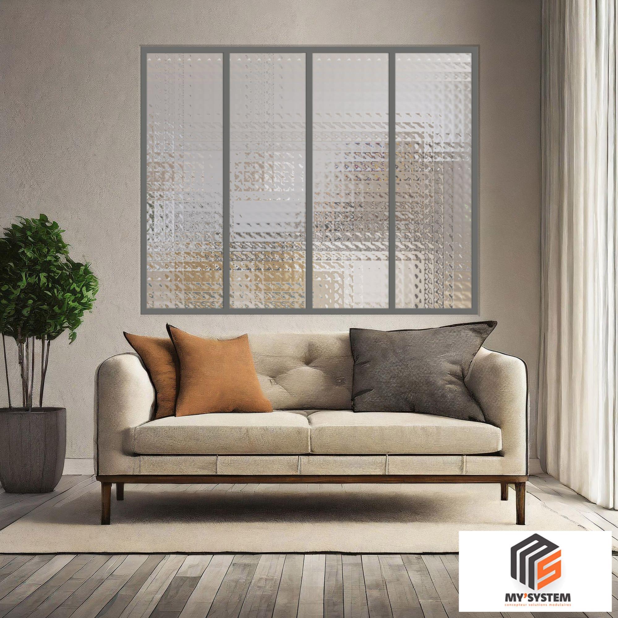 VERRE ARMÉ GRD. MAIL. - L x H : 135 x 110 cm - LAQUÉ GRIS 7016 GRANITÉ ...