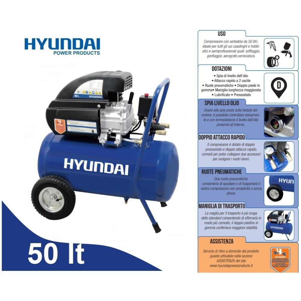 Compressore 50lt. ad olio con ruote pneumatiche Hyundai - BAMA | Leroy ...