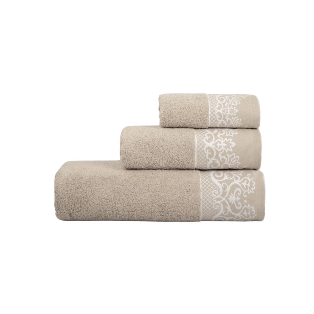 Serviettes Pack de 3 Pièces 100% Coton de 600gr/m2 Couleur Beige Blanc ...